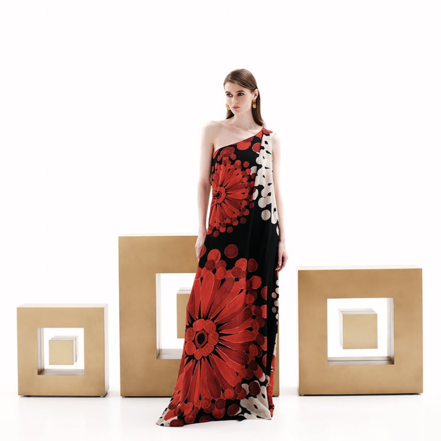 Helios Silk One Shoulder Maxi Dress – Themis Z
